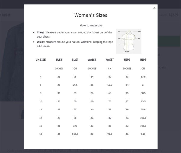 How to add a size guide to the Shoptimizer WooCommerce theme