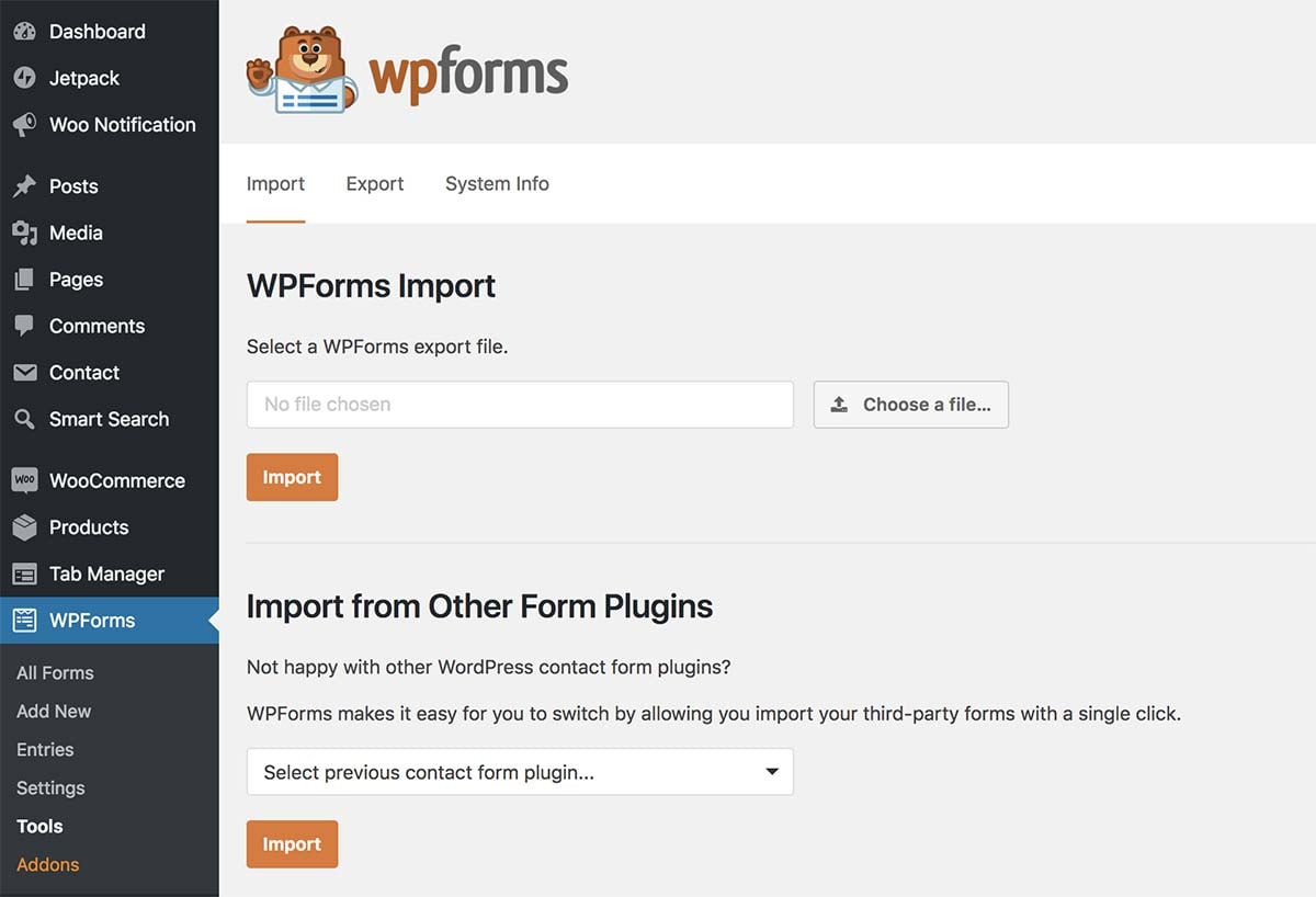 Importing the demo forms for the Shoptimizer WooCommerce theme
