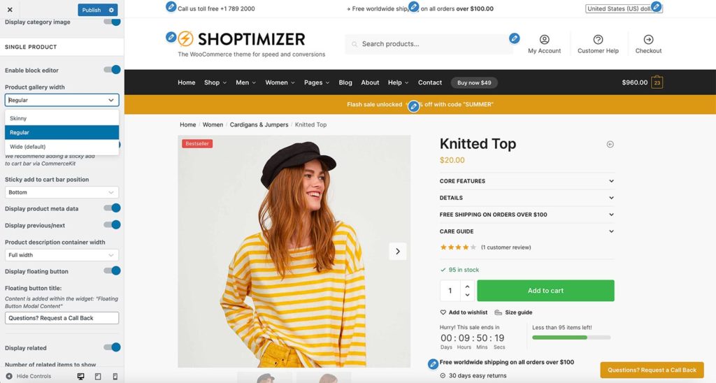 Change Shoptimizer's Product Page Gallery Width