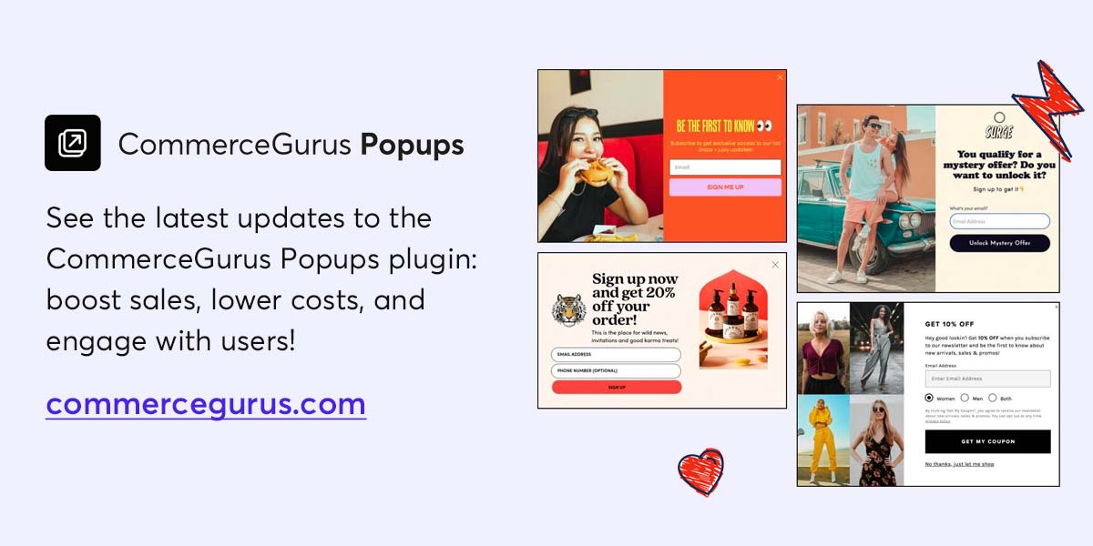CommerceGurus Popups Plugin Release Changelog