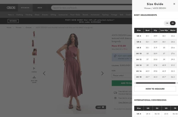 Outstanding Size Guide Examples in eCommerce